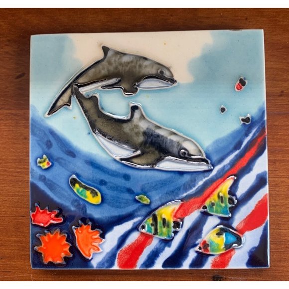 Jaco | Wall Decor | Dolphin Underwater Ocean 4x4 Decorative Ceramic ...
